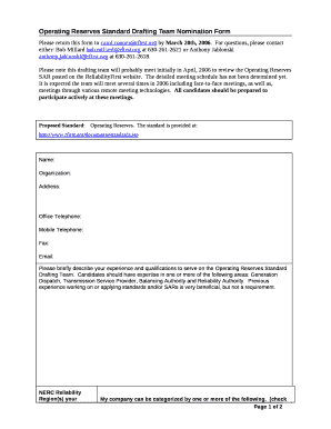 Operating Reserves Standard Drafting Team Nomination Doc Template ...
