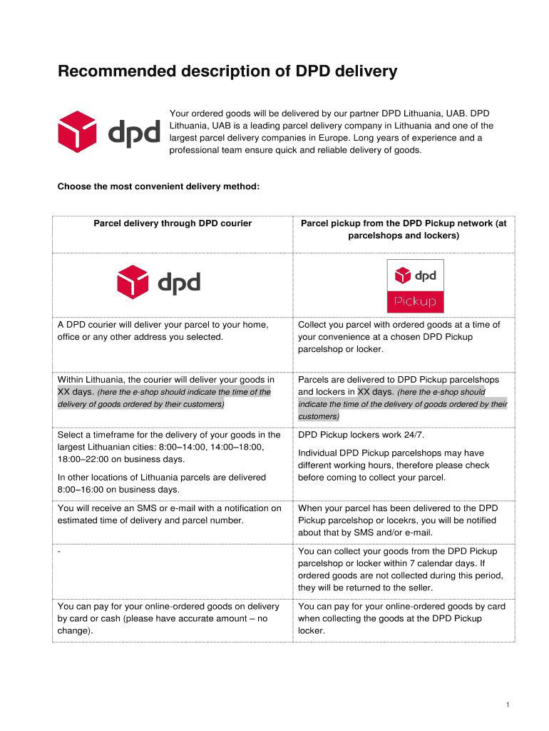 Fillable Online Recommended description of DPD delivery Fax Email Print ...