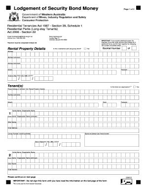Fillable Online Lodgement of Security Bond Money Fax Email Print ...