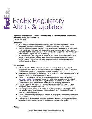 Fillable Online Regulatory Alert: Personal Customs Clearance Code (PCCC ...