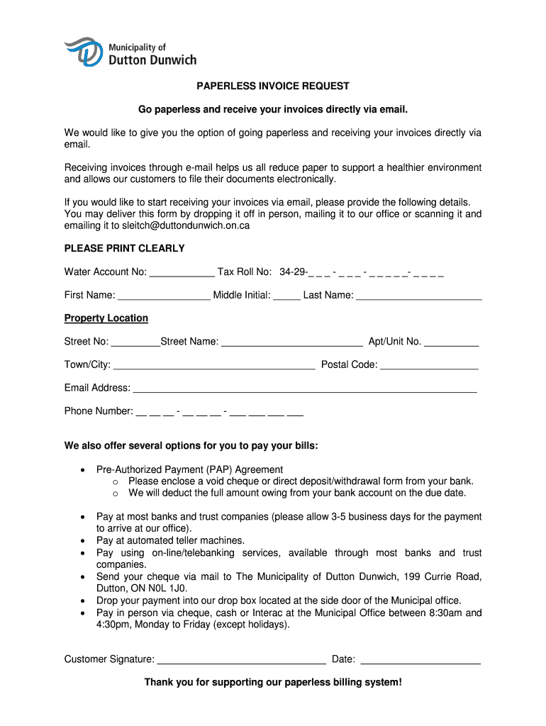 Fillable Online PAPERLESS INVOICE REQUEST Fax Email Print - pdfFiller