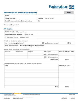 Fillable Online policy federation edu AR invoice or credit note request ...