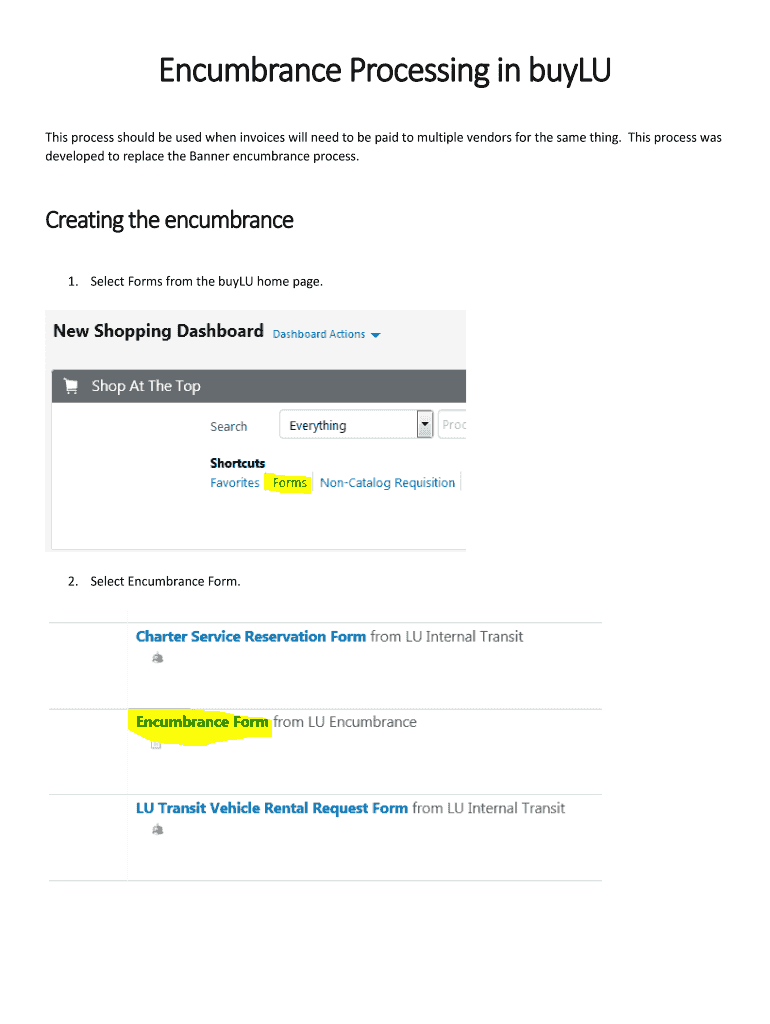 Fillable Online Encumbrance Processing in buyLU Fax Email Print - pdfFiller