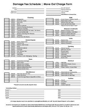 Fillable Online Damage Fee Schedule Move Out Charge Form Fax Email ...