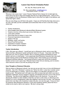 Fillable Online Lassen Class Parent Orientation Packet Fax Email Print ...