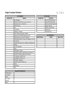Fillable Online Budget Calculation Worksheet Fax Email Print - pdfFiller