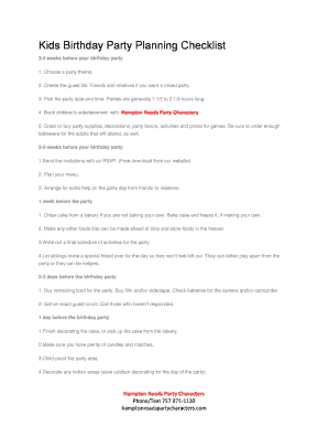 Fillable Online Kids Birthday Party Planning Checklist Fax Email Print ...
