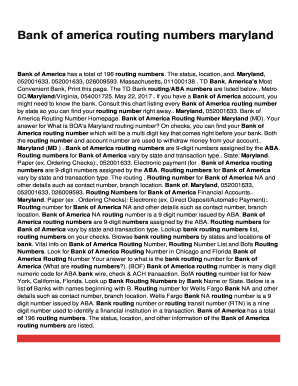 Fillable Online Bank of america routing numbers maryland Fax Email ...