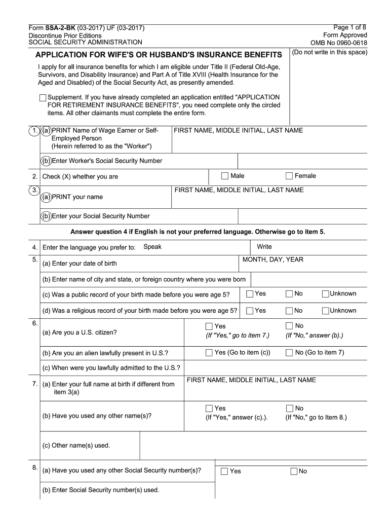 2017 Form SSA 2 BK Fill Online Printable Fillable Blank PdfFiller