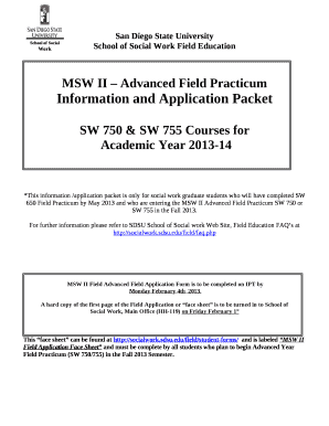 MSW II Advanced Field Practicum - socialwork sdsu Doc Template | pdfFiller