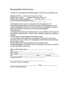 Fillable Online Photograph/Film Release Form Fax Email Print - pdfFiller