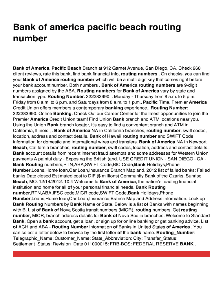 Fillable Online Bank of america pacific beach routing Fax Email Print ...