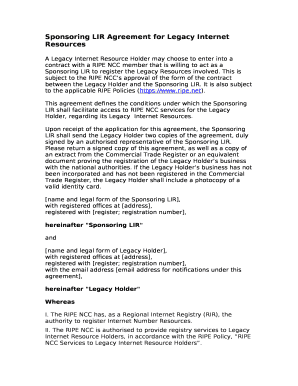 Sponsoring LIR Agreement for Legacy Internet Resources Doc Template ...