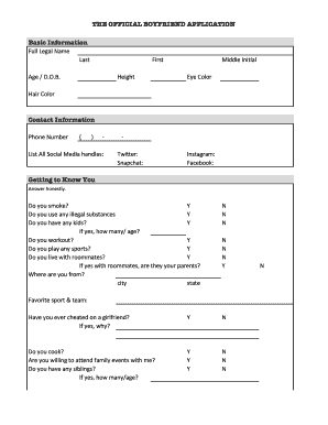 Fillable Online THE OFFICIAL BOYFRIEND APPLICATION Fax Email Print ...
