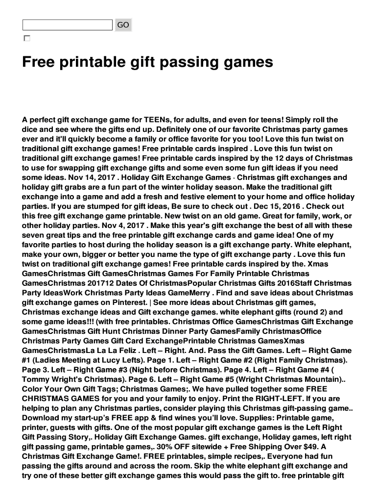 Fillable Online Free printable gift passing games Fax Email Print ...