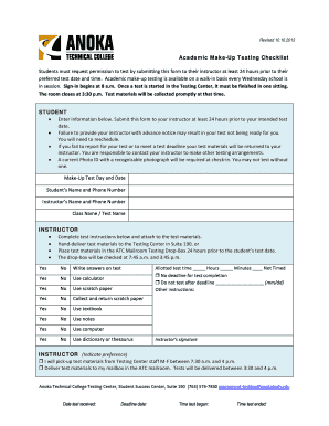 Fillable Online Academic Make-Up Testing Checklist Fax Email Print ...