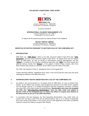 Fillable Online VOLUNTARY CONDITIONAL CASH OFFER Fax Email Print ...