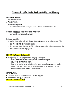 Diversion Script for Intake, Decision-Making, and Planning Doc Template ...