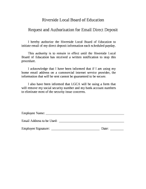 Request and Authorization for Email Direct Deposit Doc Template | pdfFiller