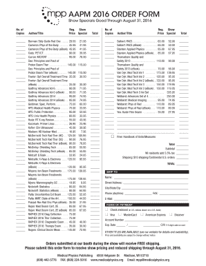 Fillable Online AAPM 2016 Order Form Fax Email Print - pdfFiller