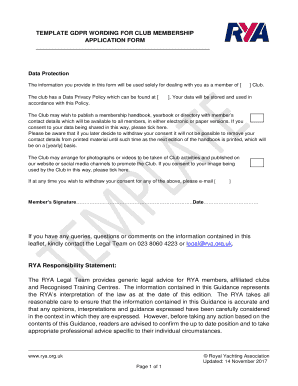 Fillable Online TEMPLATE GDPR WORDING FOR CLUB MEMBERSHIP Fax Email ...
