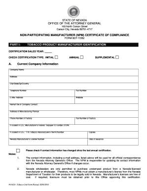 Fillable Online NON-PARTICIPATING MANUFACTURER (NPM) CERTIFICATE OF COMPLIANCE Fax Email Print ...