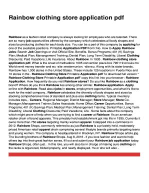 Fillable Online Rainbow clothing store application pdf Fax Email Print ...