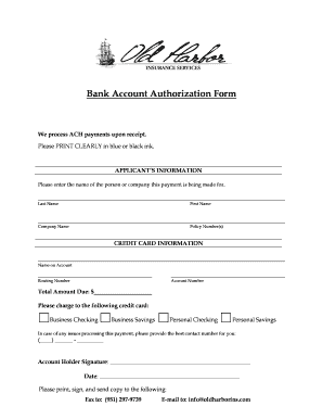 Fillable Online Bank Account Authorization Form Fax Email Print - pdfFiller