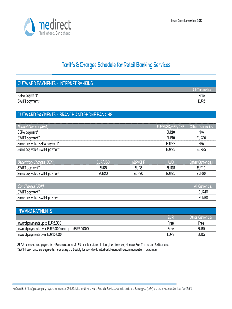 Fillable Online Tariffs & Charges Schedule for Retail Banking Services Fax Email Print - pdfFiller