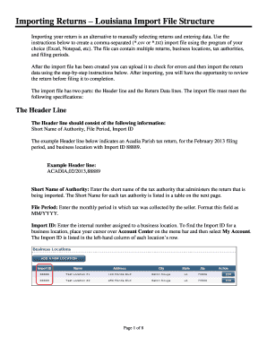 Fillable Online Importing Returns Louisiana Import File Structure Fax Email Print - pdfFiller