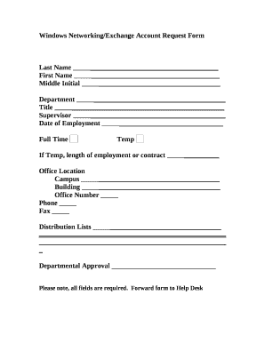 Windows Networking/Exchange Account Request Doc Template | pdfFiller