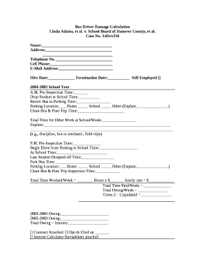 Bus Driver Damage Calculation Doc Template | pdfFiller