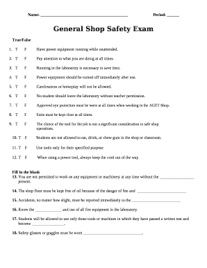 General Shop Safety Exam Doc Template | pdfFiller