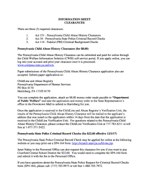 Fillable Online Act 151 - Pennsylvania Child Abuse History Clearances ...