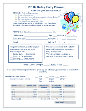 Fillable Online JCC Birthday Party package includes: Fax Email Print ...