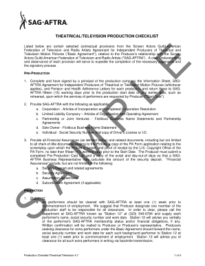 Fillable Online THEATRICAL/TELEVISION PRODUCTION CHECKLIST Fax Email ...