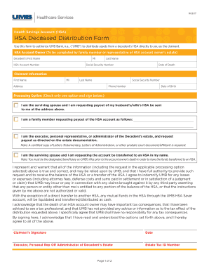 Fillable Online HSA Deceased Distribution Form Fax Email Print - pdfFiller