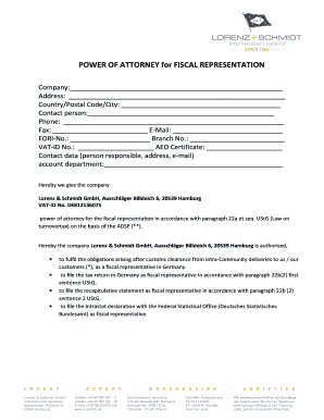 Fillable Online POWER OF ATTORNEY for FISCAL REPRESENTATION Fax Email ...