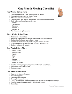Fillable Online One Month Moving Checklist Fax Email Print - pdfFiller