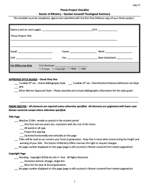 Fillable Online Thesis-Project Checklist Fax Email Print - pdfFiller