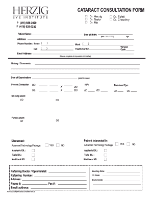 Fillable Online CATARACT CONSULTATION FORM Fax Email Print - pdfFiller