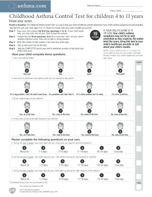 Fillable Online Parent or Guardian: The Childhood Asthma Control Test ...