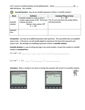 Fillable Online Unit 1 Lesson 8 Scientific Notation and Simplifying Roots Name: Bk: Fax Email ...