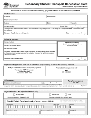 Fillable Online Secondary Student Transport Concession Card Fax Email ...