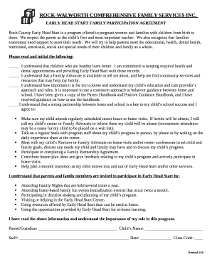 EARLY HEAD START FAMILY PARTICIPATION AGREEMENT Doc Template | pdfFiller