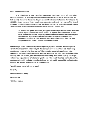 Fillable Online Dear Cheerleader Candidate, Fax Email Print - pdfFiller
