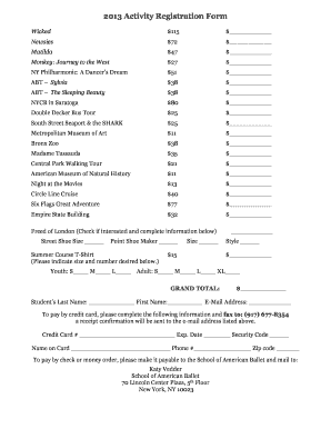 Fillable Online 2013 Activity Registration Form Fax Email Print - pdfFiller
