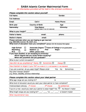 SABA Islamic Center Matrimonial Doc Template | pdfFiller