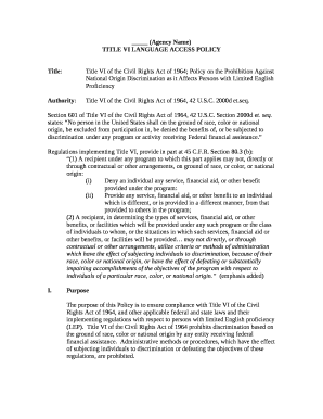 TITLE VI LANGUAGE ACCESS POLICY Doc Template | pdfFiller