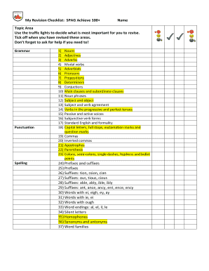 Fillable Online My Revision Checklist: SPAG Achieve 100+ Fax Email ...